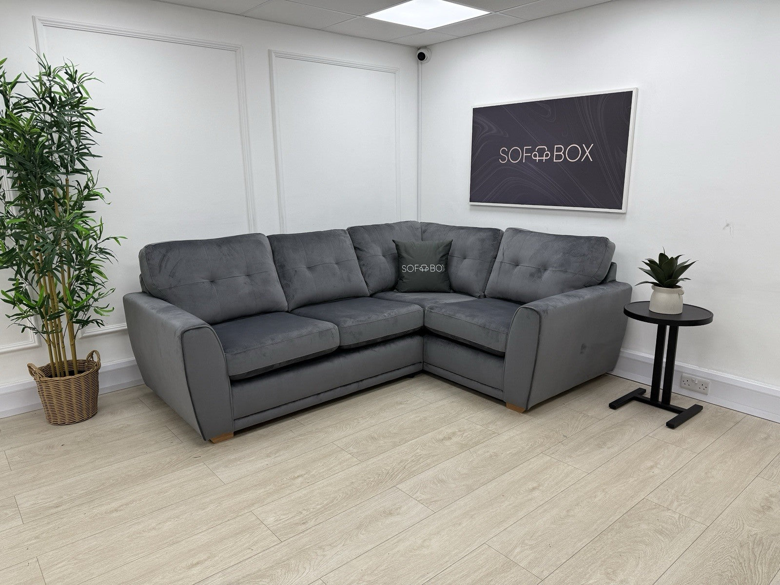 DFS Kian Corner Sofa In Grey Velvet – Sofa Box
