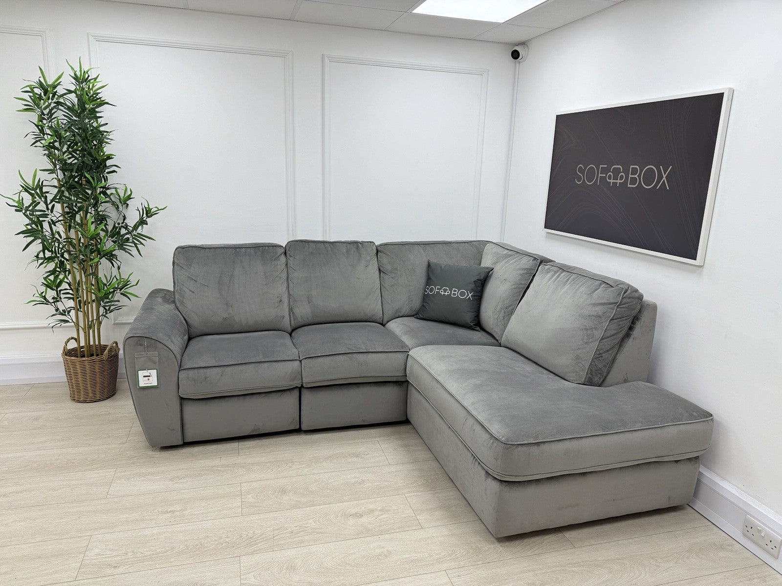 DFS Orka Velvet Power Recliner Corner Sofa In Grey – Sofa Box