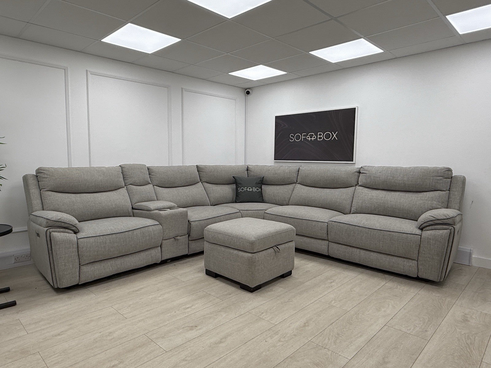 DFS Trek Storeaway Power Recliner Corner Sofa In Light Grey – Sofa Box