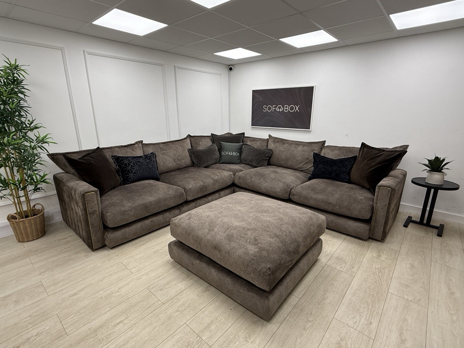 DFS Devine Corner Sofa & Footstool In Chocolate – Sofa Box