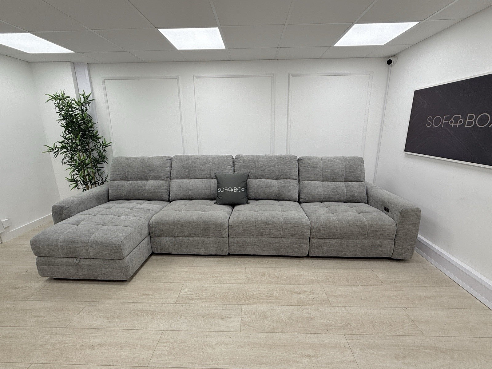 DFS Steller Motion Recliner L Shape Sofa In Mist Grey – Sofa Box